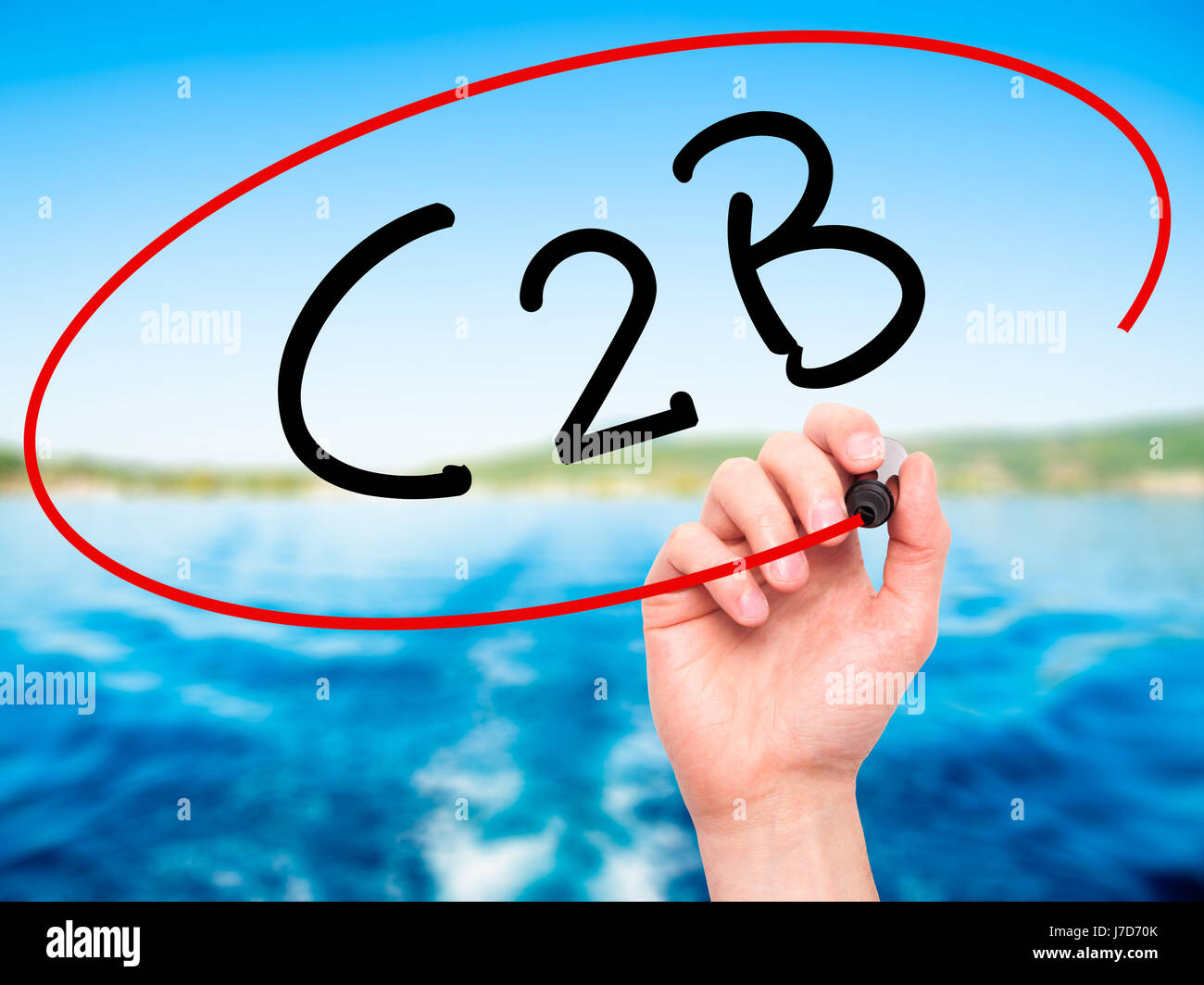 Man Hand writing C2B with black marker on visual screen. Isolated on ...