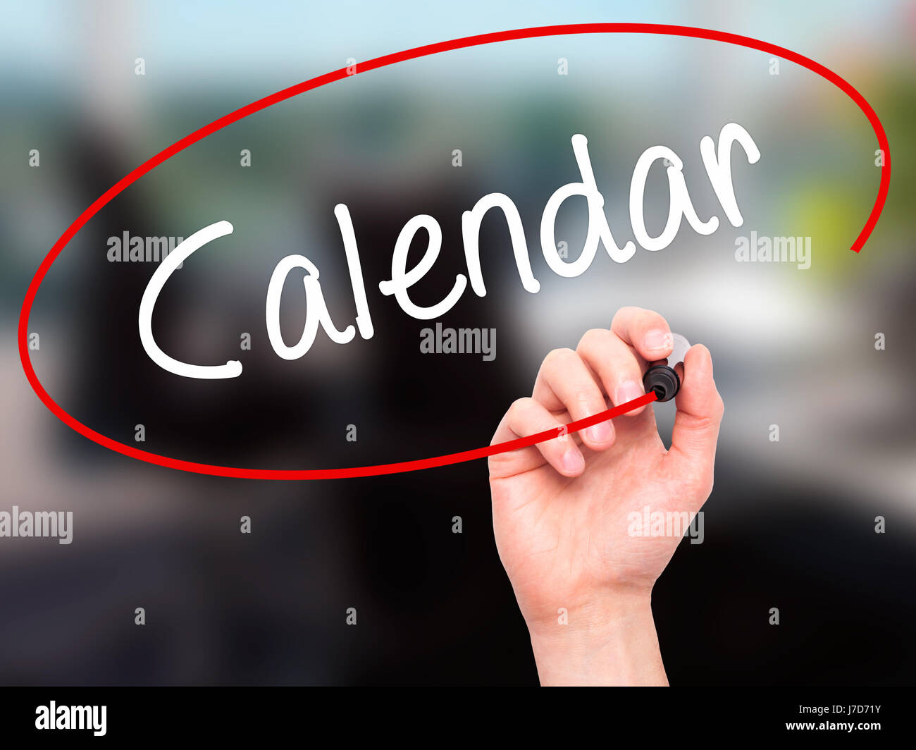 Man Hand writing Calendar with black marker on visual screen. Isolated ...