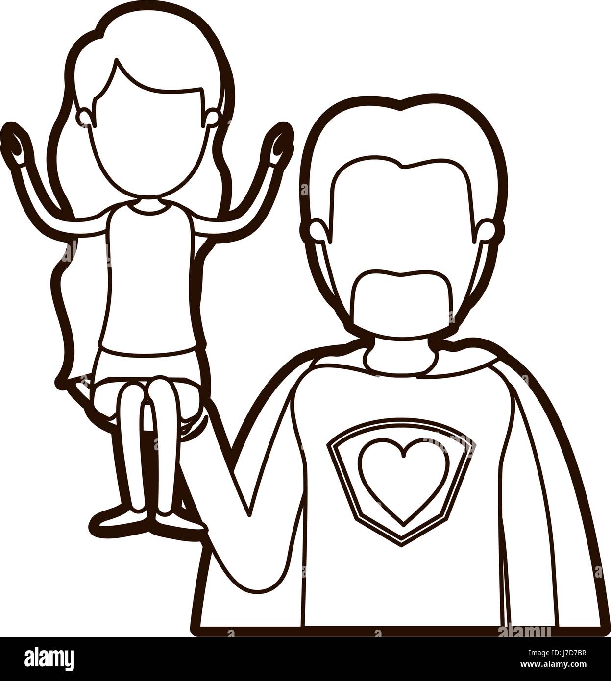 black thick contour caricature faceless half body super dad hero with ...