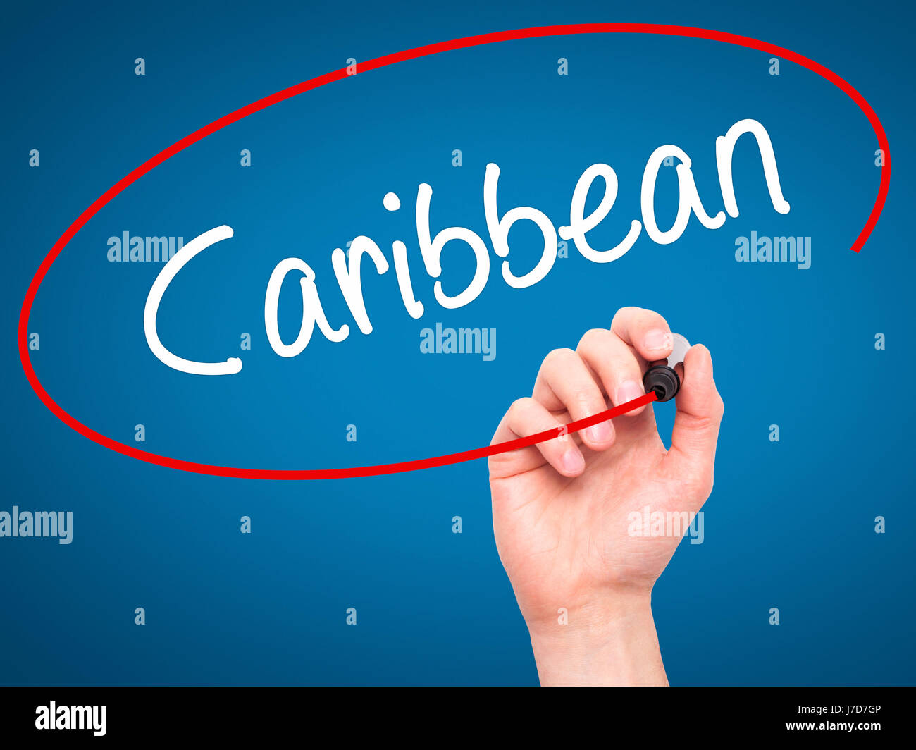 Man Hand writing Caribbean with black marker on visual screen. Isolated ...