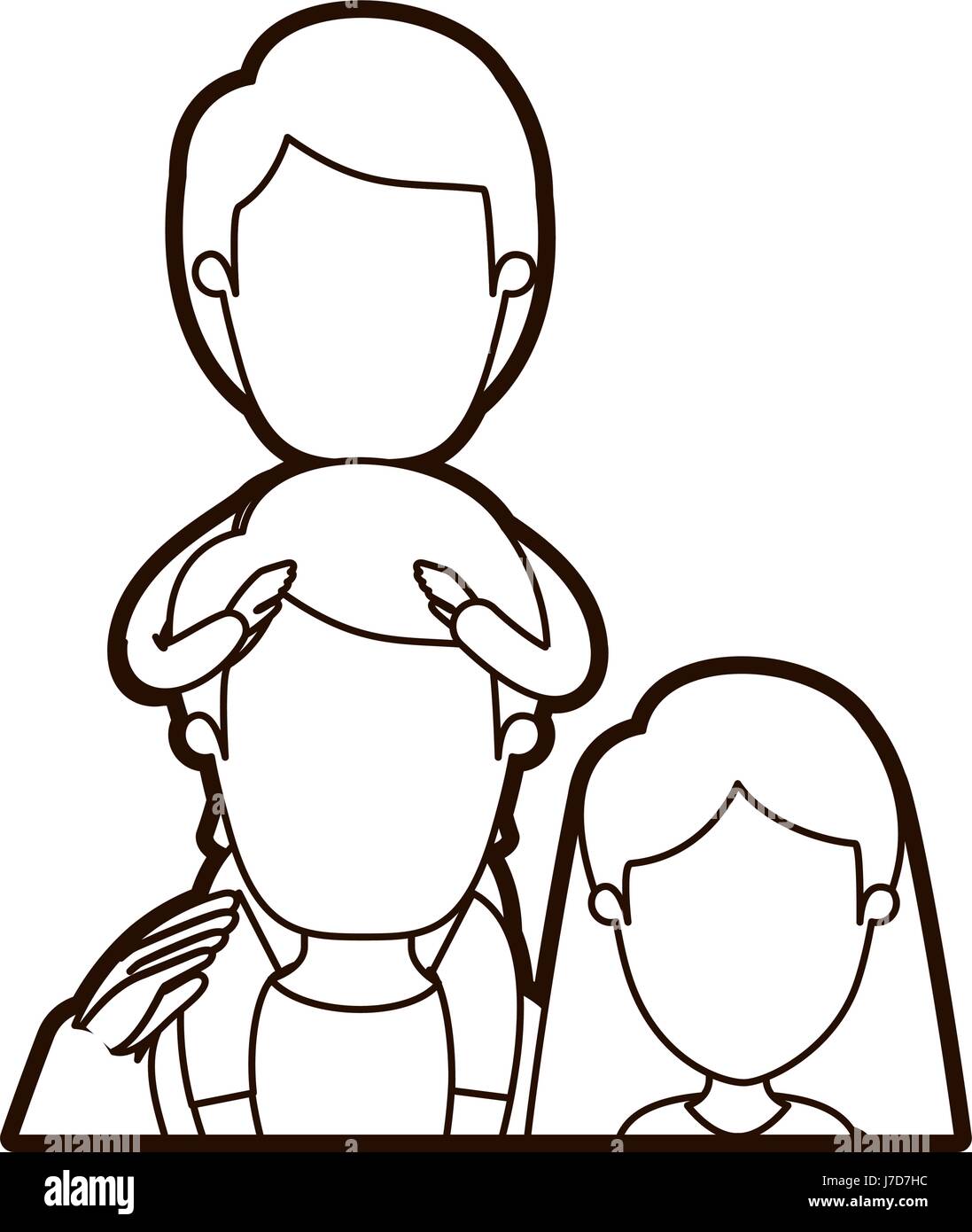 black thick contour caricature faceless half body family mother and ...