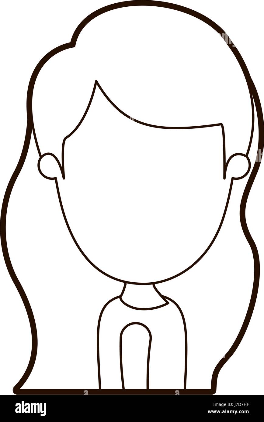 black thick contour caricature faceless side view half body girl with ...