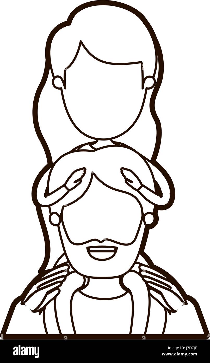 black thick contour caricature faceless half body bearded father with ...