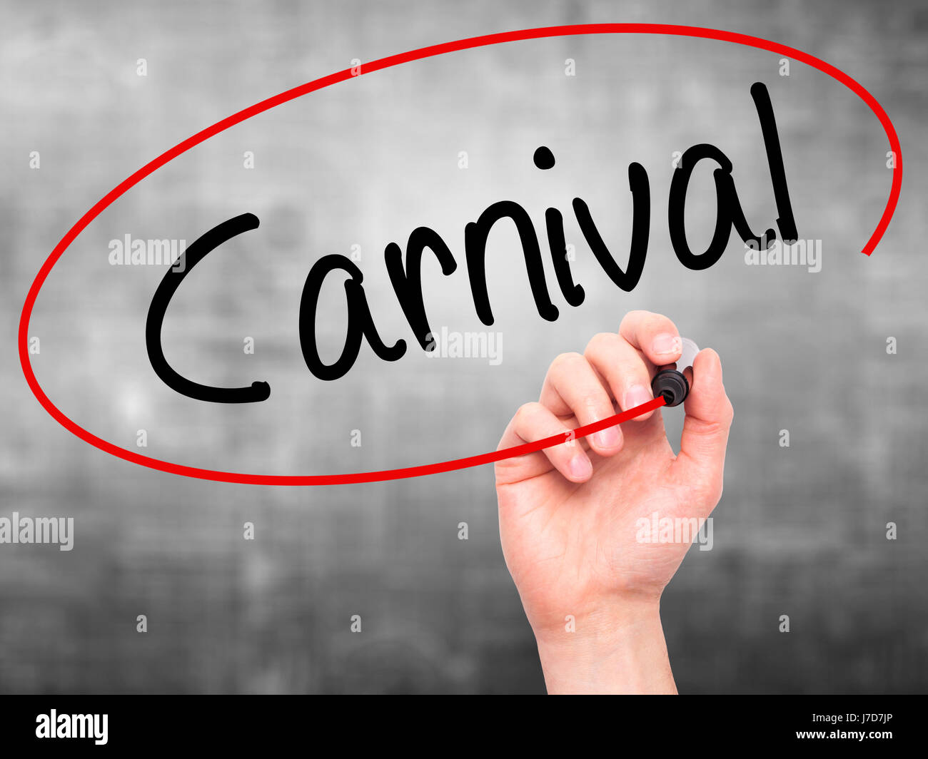 Man Hand writing Carnival with black marker on visual screen. Isolated ...