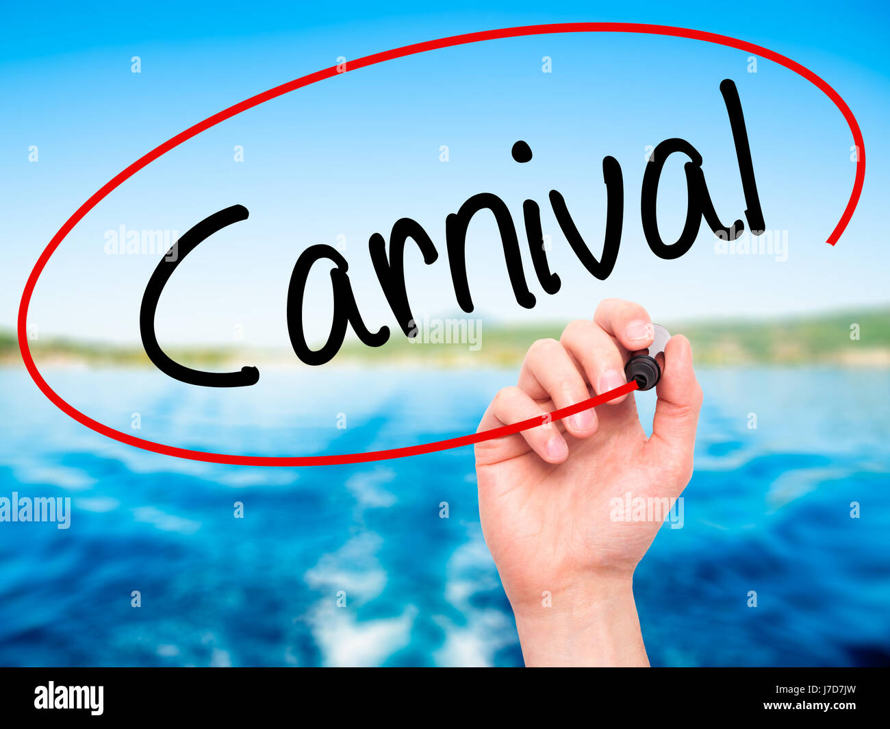 Man Hand writing Carnival with black marker on visual screen. Isolated ...