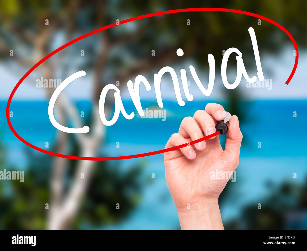 Man Hand writing Carnival with black marker on visual screen. Isolated ...