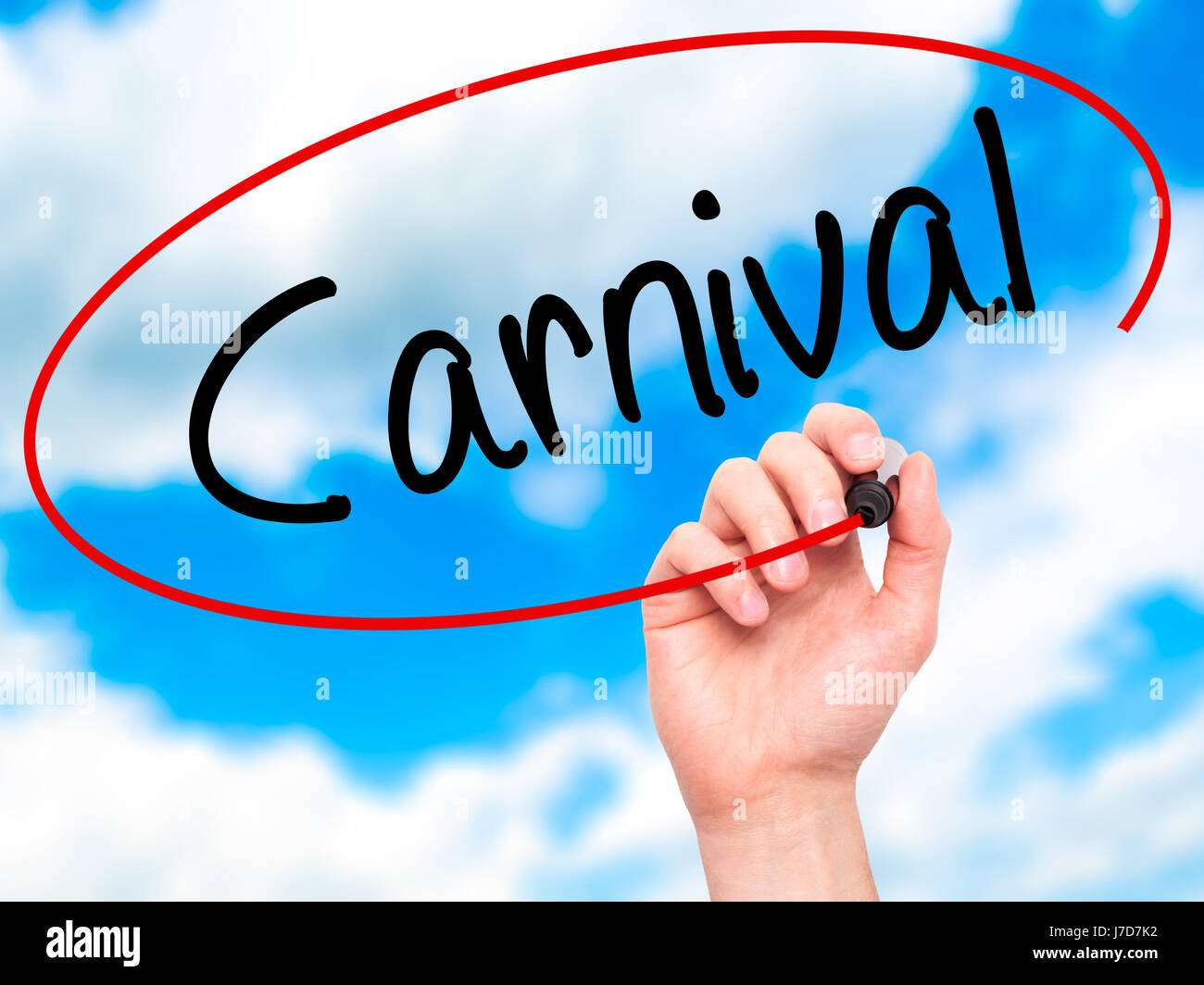 Man Hand writing Carnival with black marker on visual screen. Isolated ...