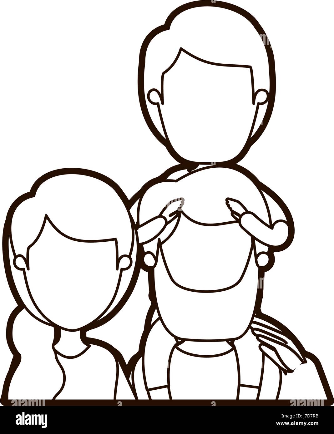 black thick contour caricature faceless front view half body family ...