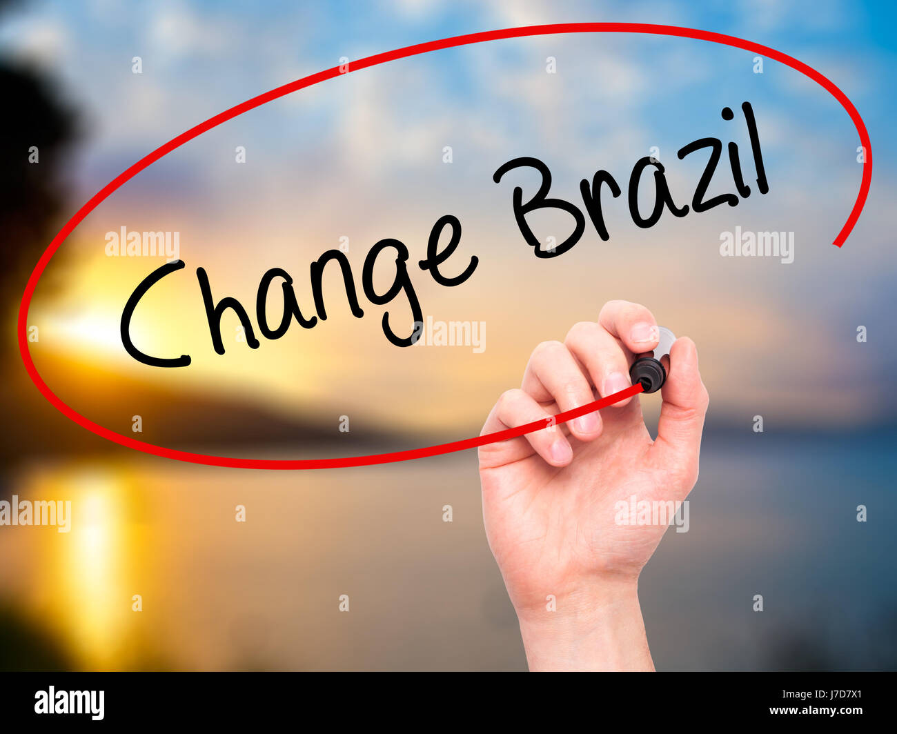 Man Hand writing Change Brazil with black marker on visual screen ...