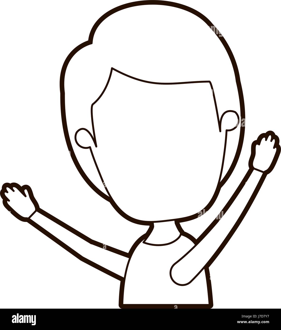 black thick contour caricature faceless side view half body boy with ...