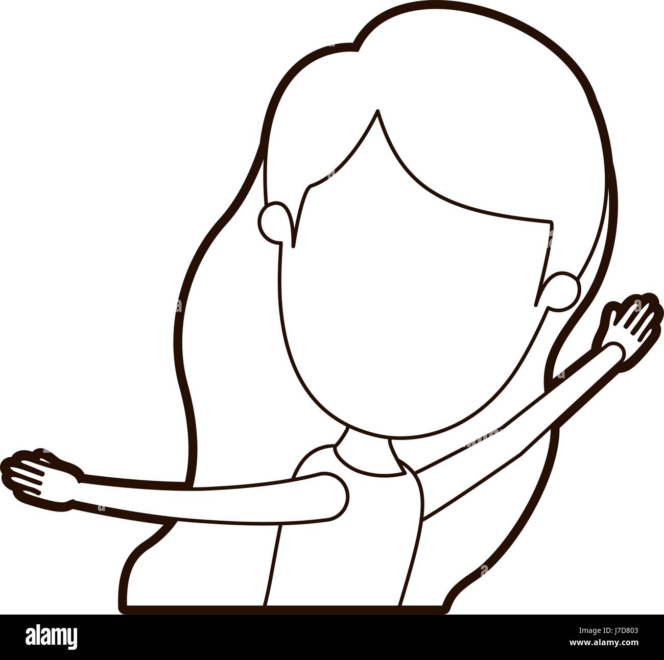 black thick contour caricature faceless side view half body girl with ...