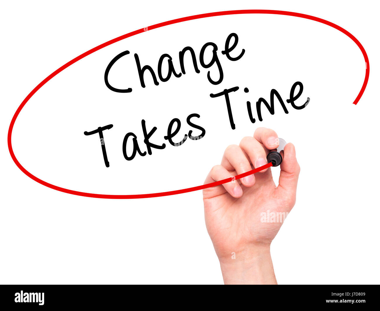 Man Hand writing Change Takes Time with black marker on visual screen ...