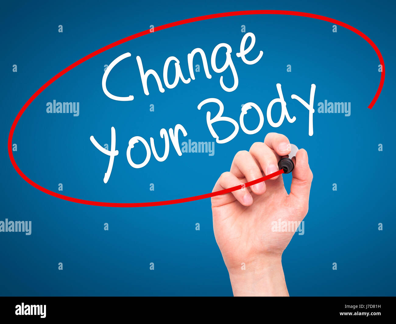 Man Hand writing Change Your Body with black marker on visual screen ...