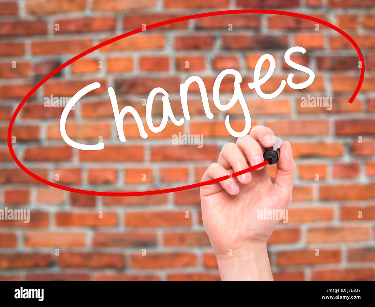 Man Hand writing Changes with black marker on visual screen. Isolated ...