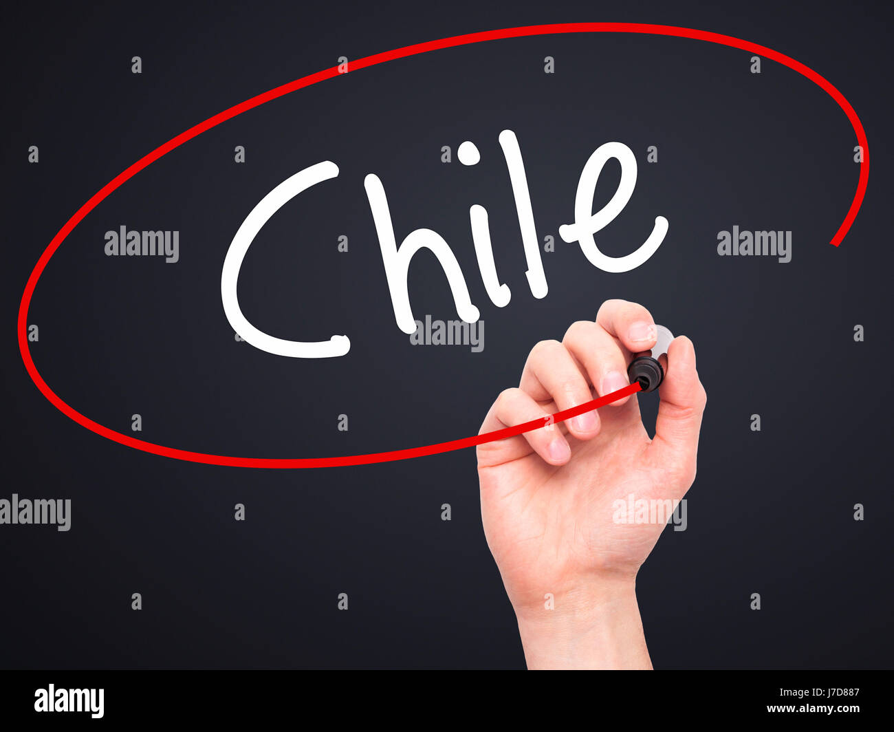 Man Hand writing Chile with black marker on visual screen. Isolated on ...