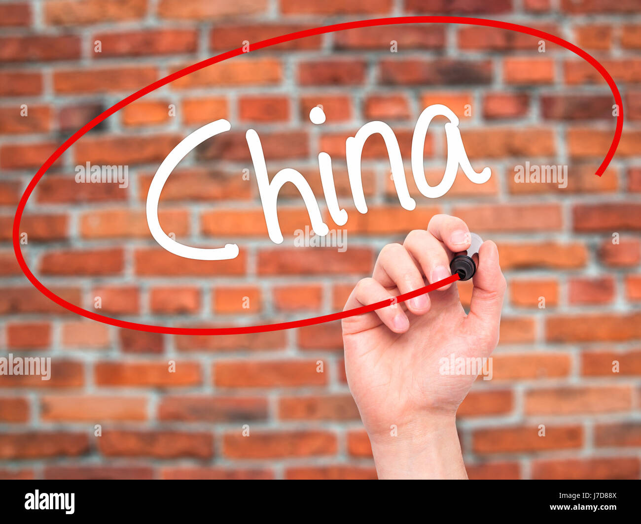 Man Hand writing China with black marker on visual screen. Isolated on ...