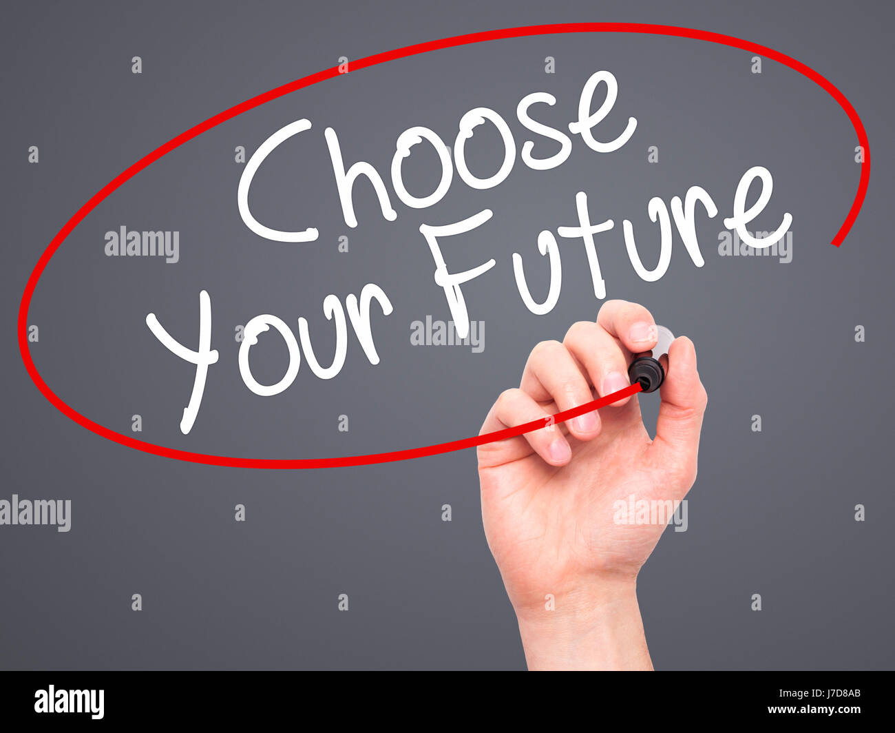 Man Hand writing Choose your Future with black marker on visual screen ...