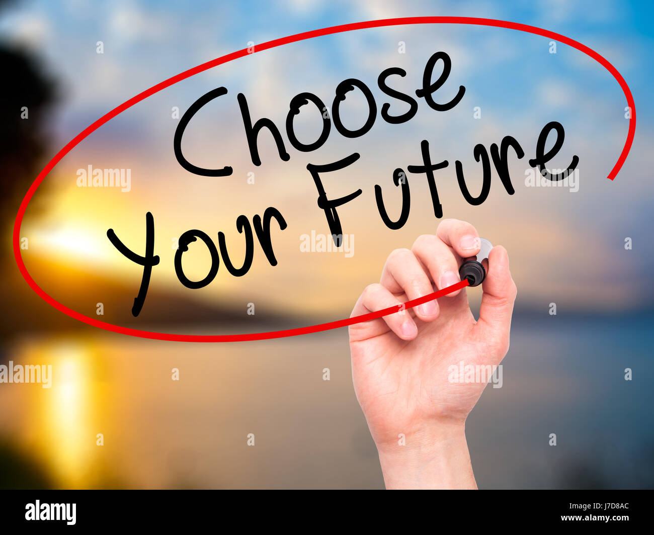 Man Hand writing Choose your Future with black marker on visual screen ...