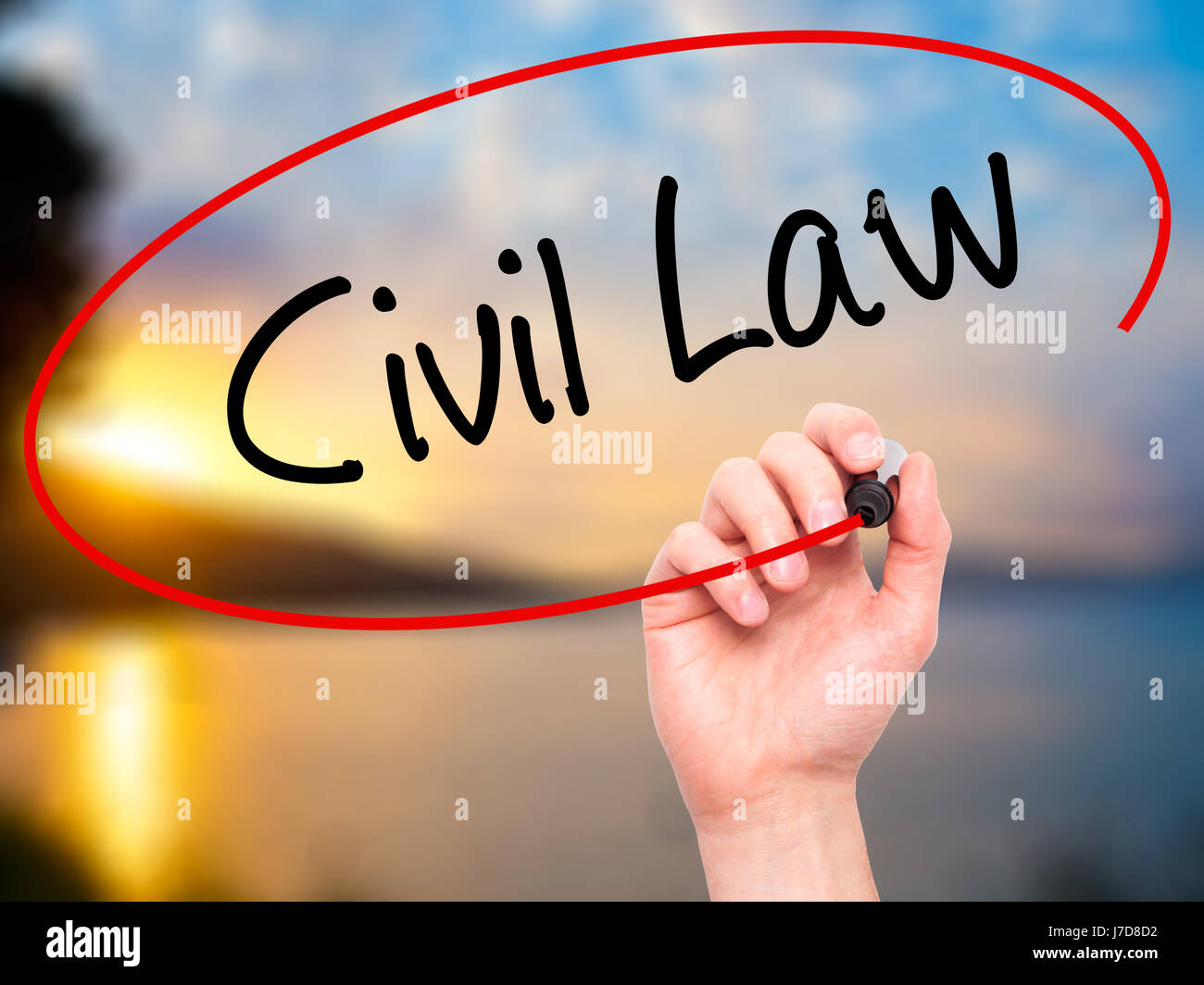 Man Hand writing Civil Law with black marker on visual screen. Isolated ...