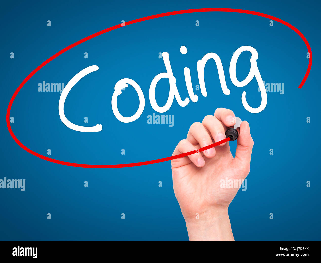Man Hand writing Coding with black marker on visual screen. Isolated on ...
