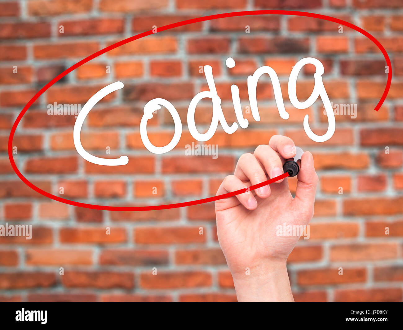 Man Hand writing Coding with black marker on visual screen. Isolated on ...