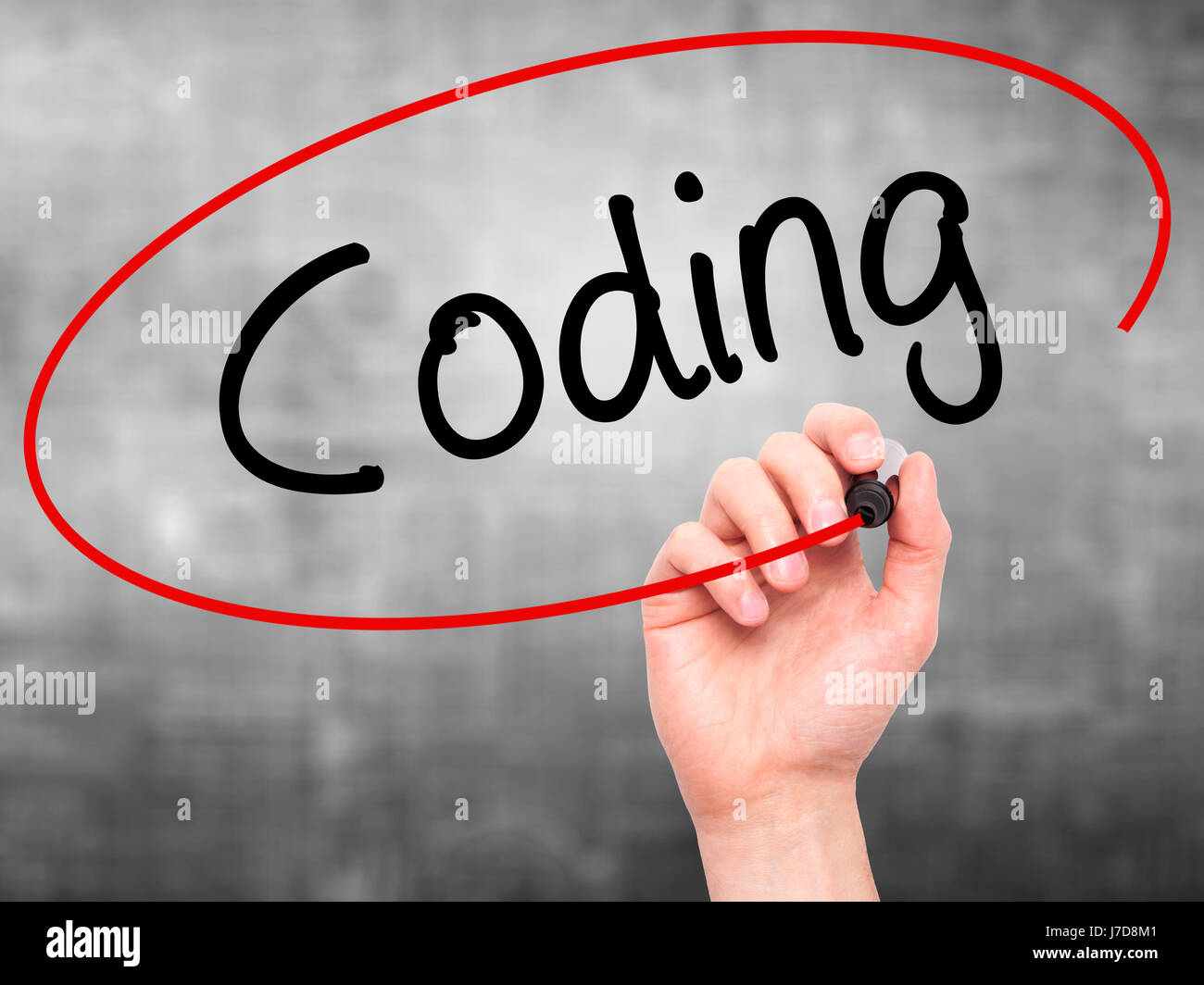 Man Hand writing Coding with black marker on visual screen. Isolated on ...