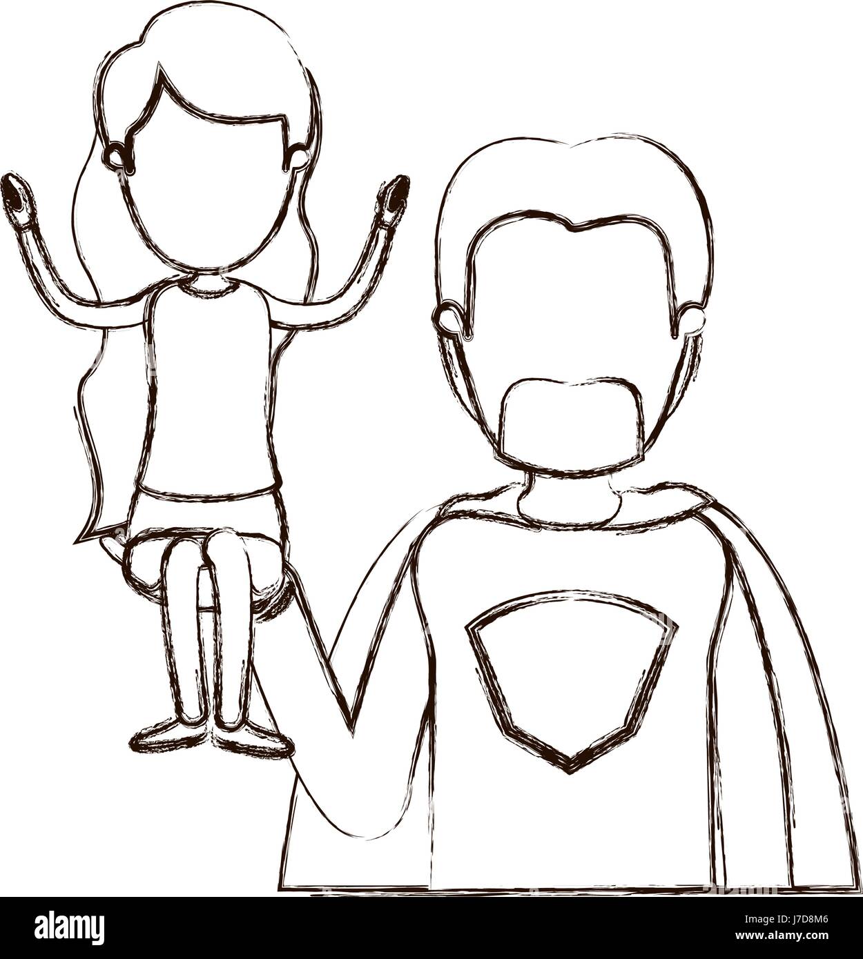 blurred thin contour caricature faceless half body super dad hero with ...