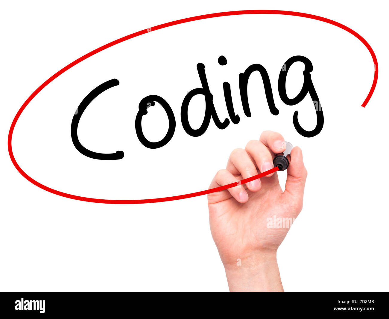 Man Hand writing Coding with black marker on visual screen. Isolated on ...