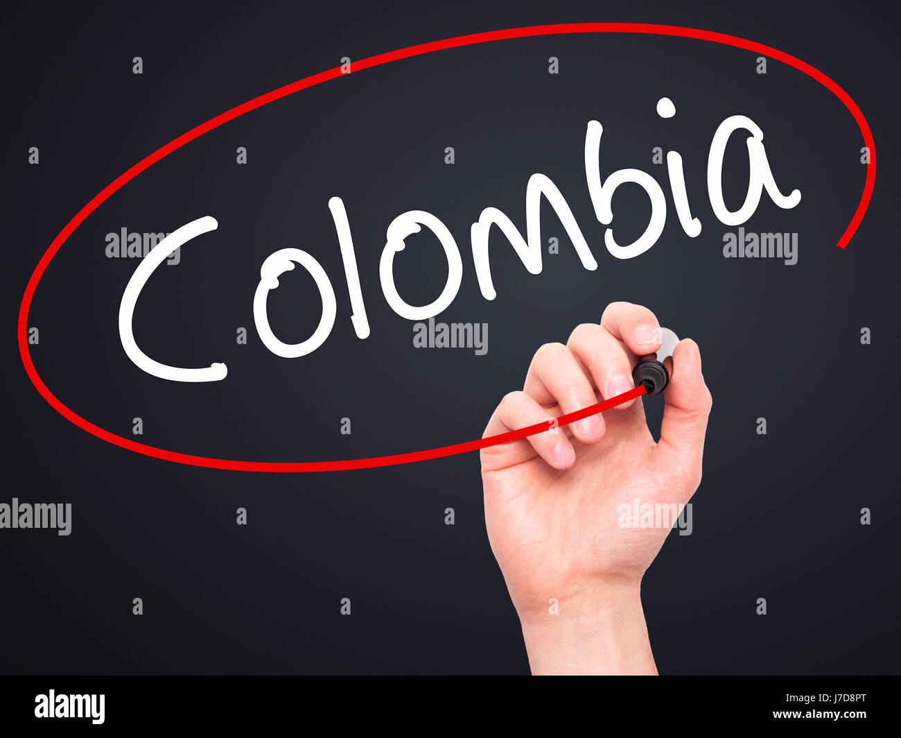 Man Hand writing Colombia with black marker on visual screen. Isolated ...