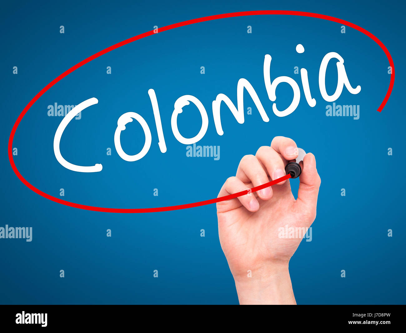Man Hand writing Colombia with black marker on visual screen. Isolated ...
