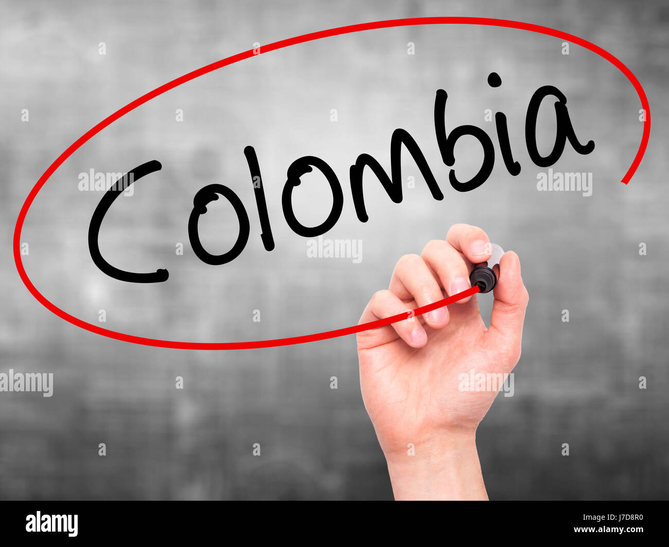Man Hand writing Colombia with black marker on visual screen. Isolated ...