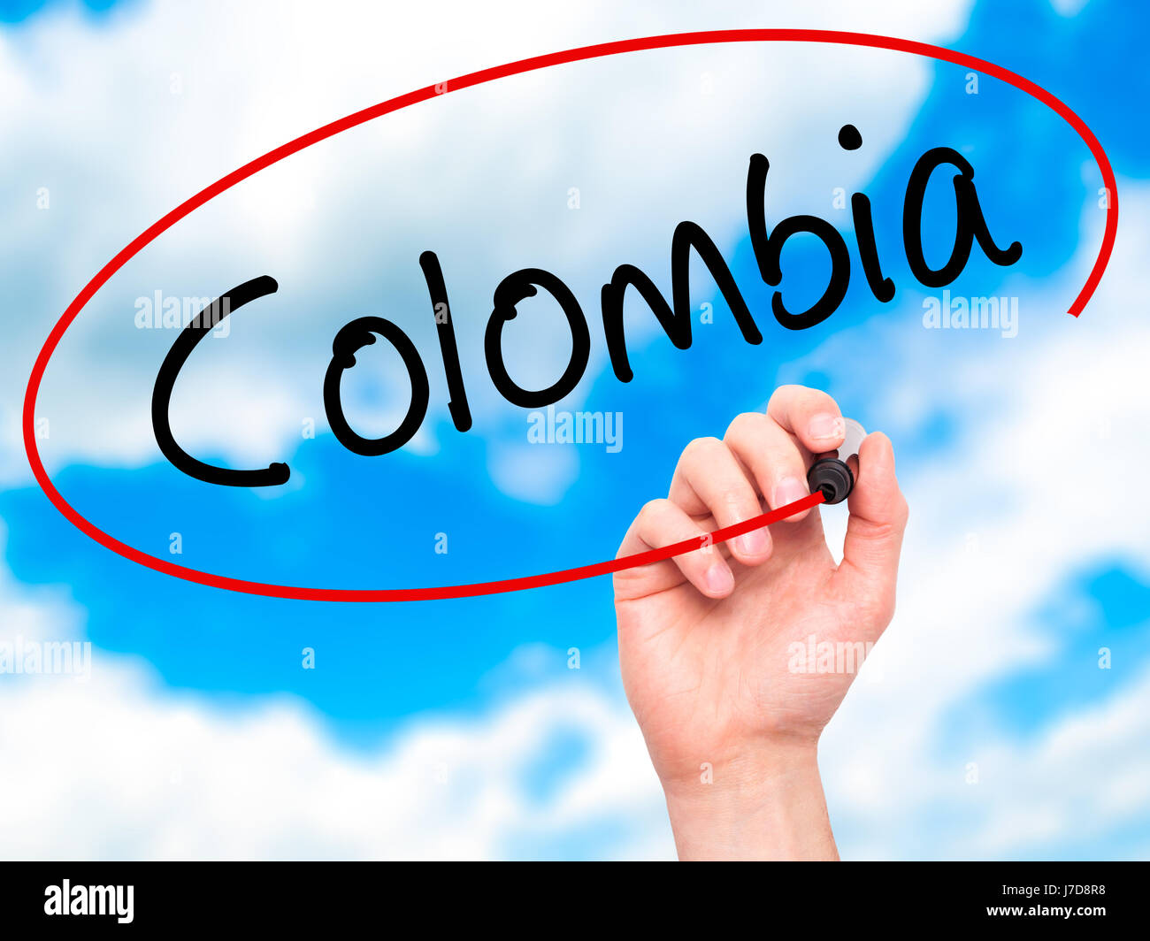 Man Hand writing Colombia with black marker on visual screen. Isolated ...