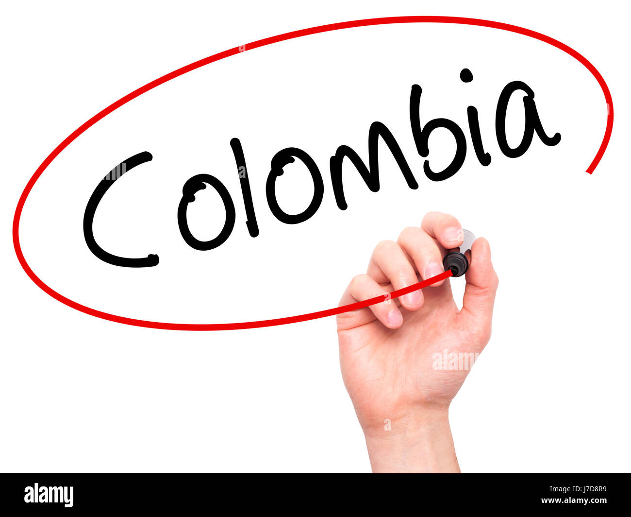 Man Hand writing Colombia with black marker on visual screen. Isolated ...