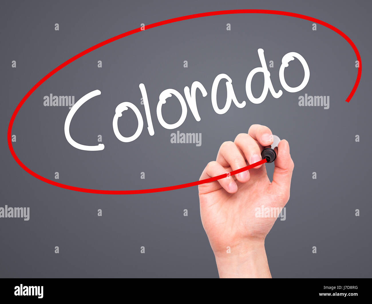 Man Hand writing Colorado with black marker on visual screen. Isolated ...