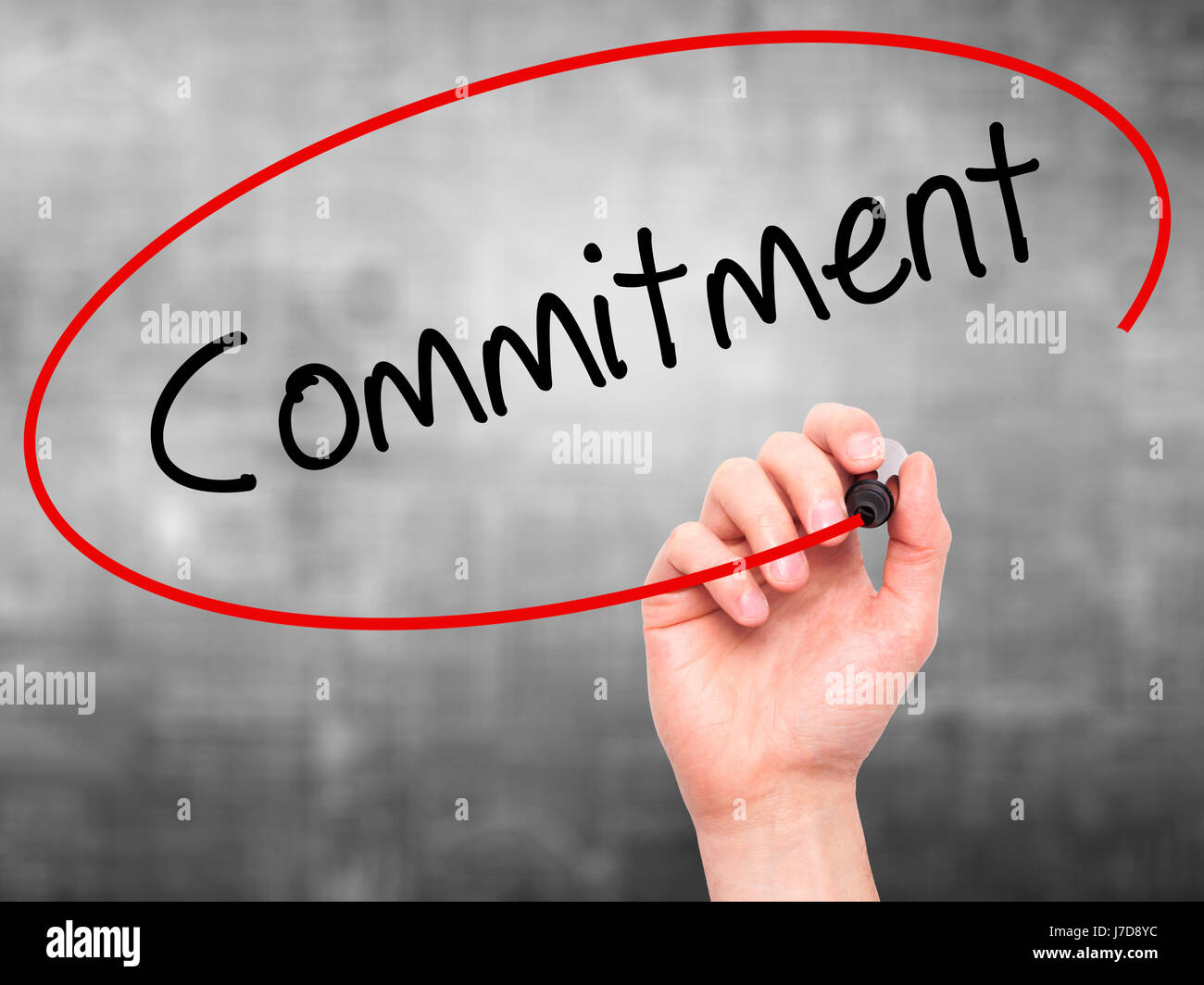 Man Hand writing Commitment with black marker on visual screen ...