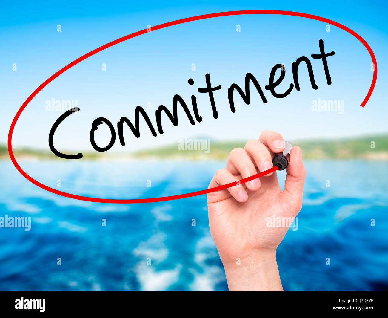 Man Hand writing Commitment with black marker on visual screen ...