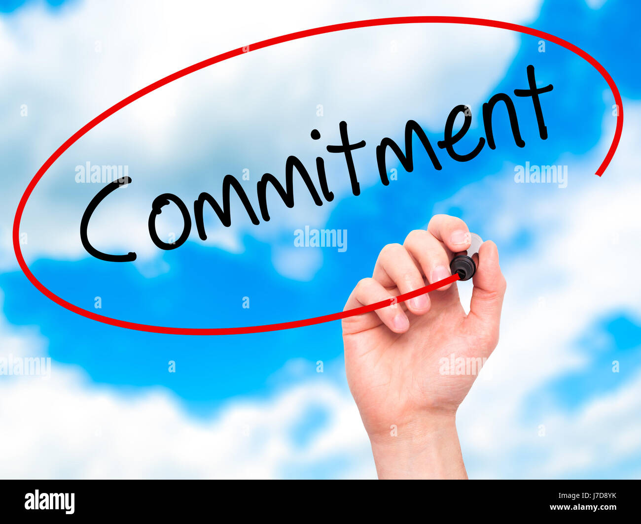 Man Hand writing Commitment with black marker on visual screen ...