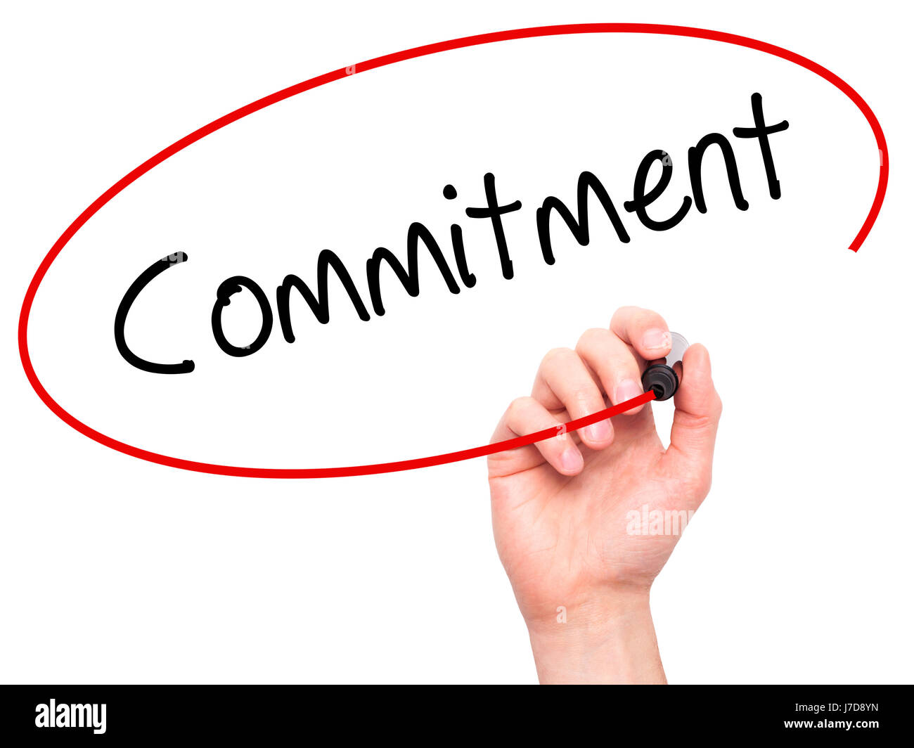 Man Hand writing Commitment with black marker on visual screen ...