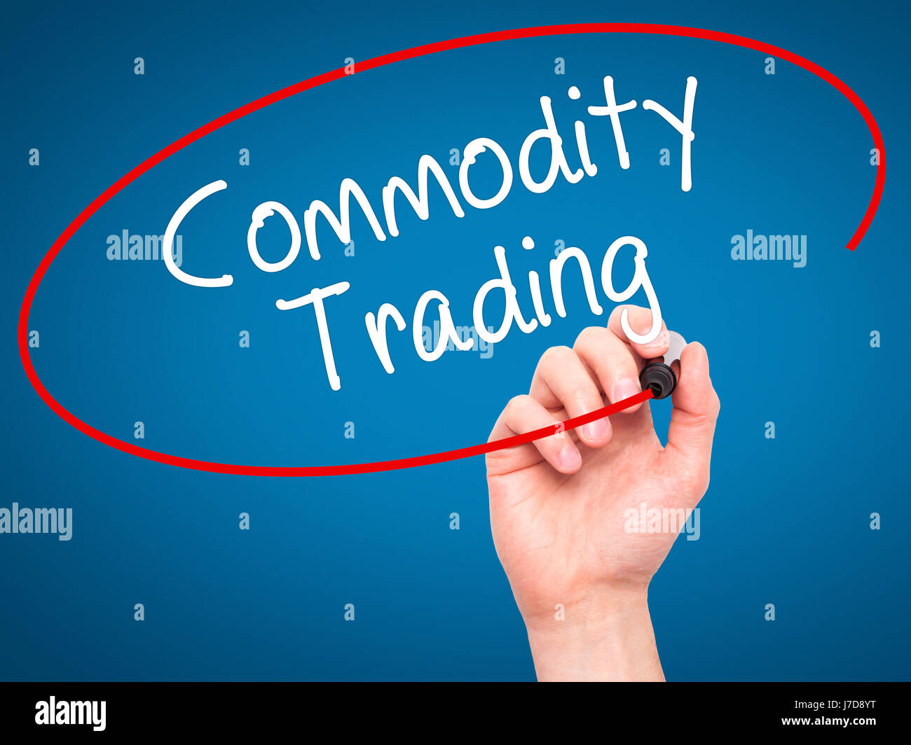 Man Hand writing Commodity Trading with black marker on visual screen ...
