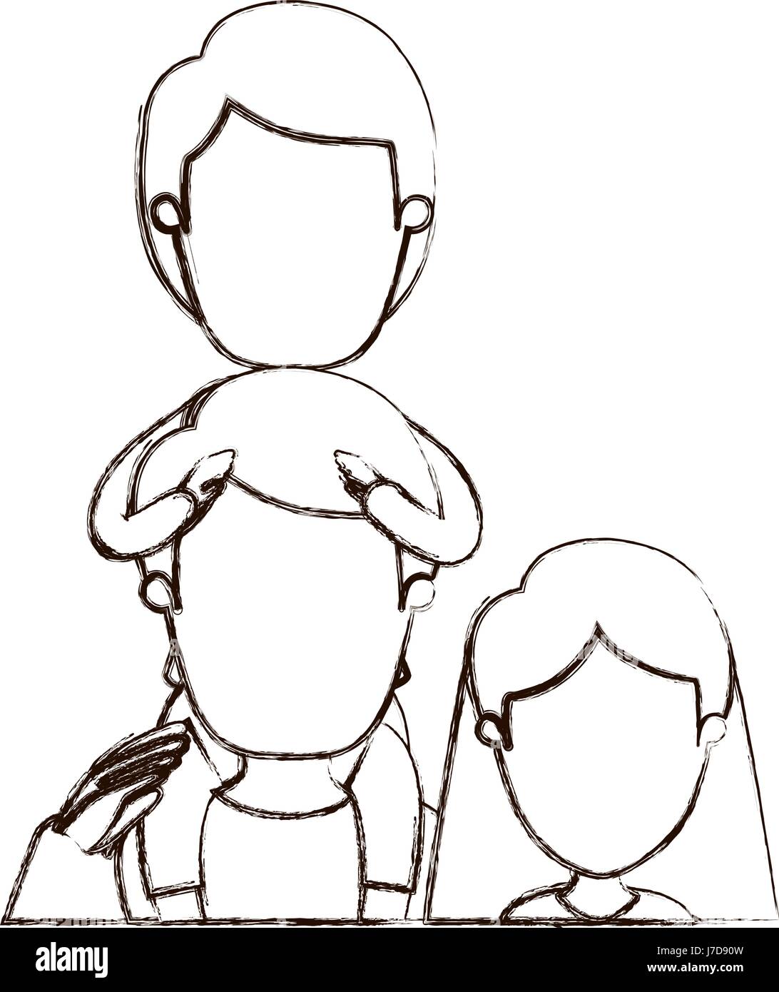 blurred thin contour caricature faceless half body family mother and ...