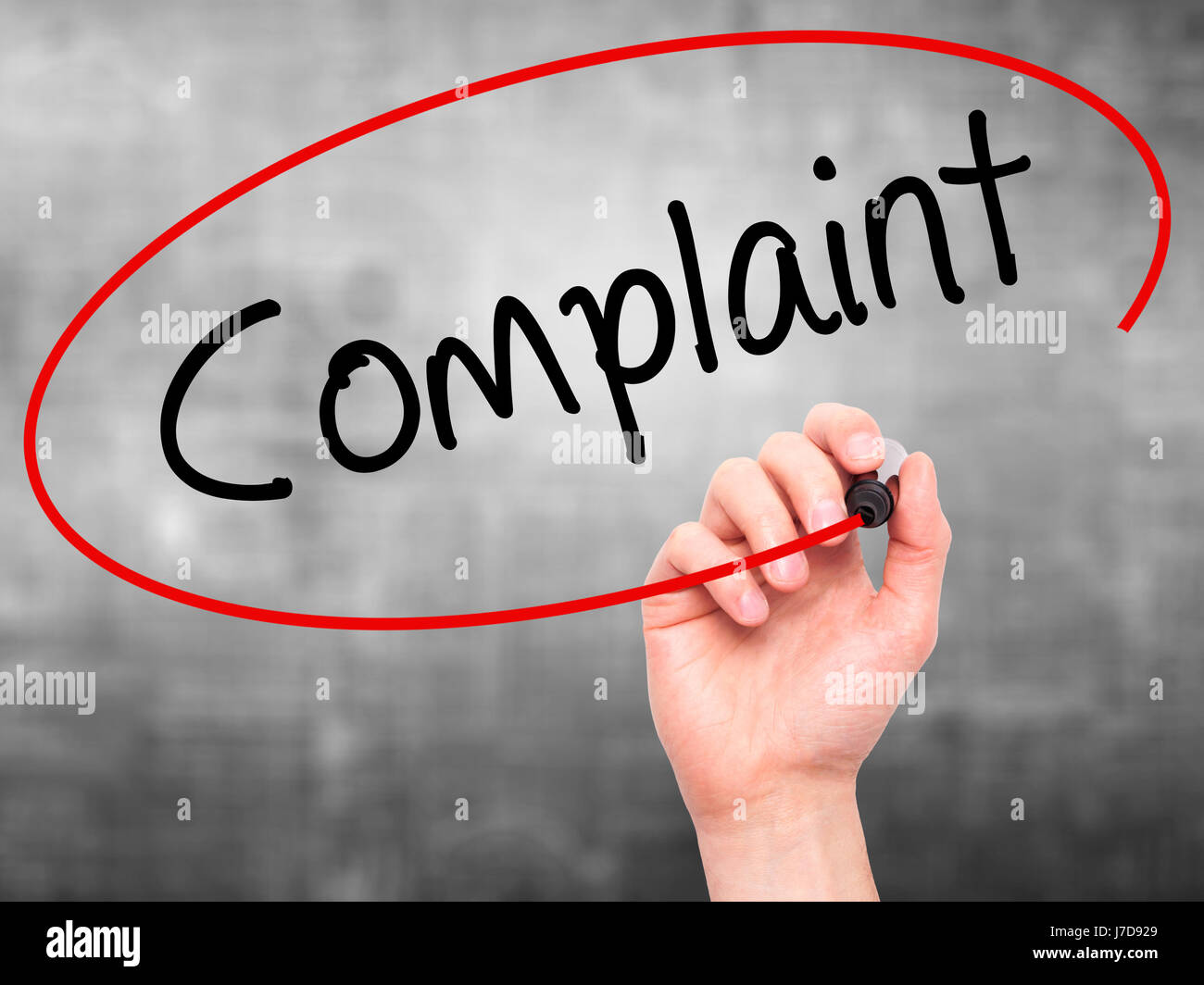 Man Hand writing Complaint with black marker on visual screen. Isolated ...