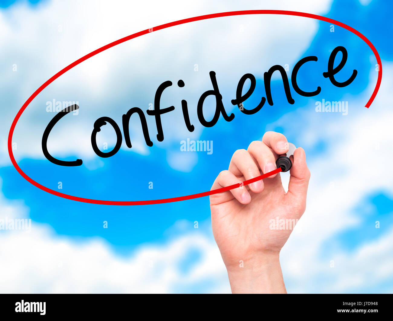 Man Hand writing Confidence with black marker on visual screen ...
