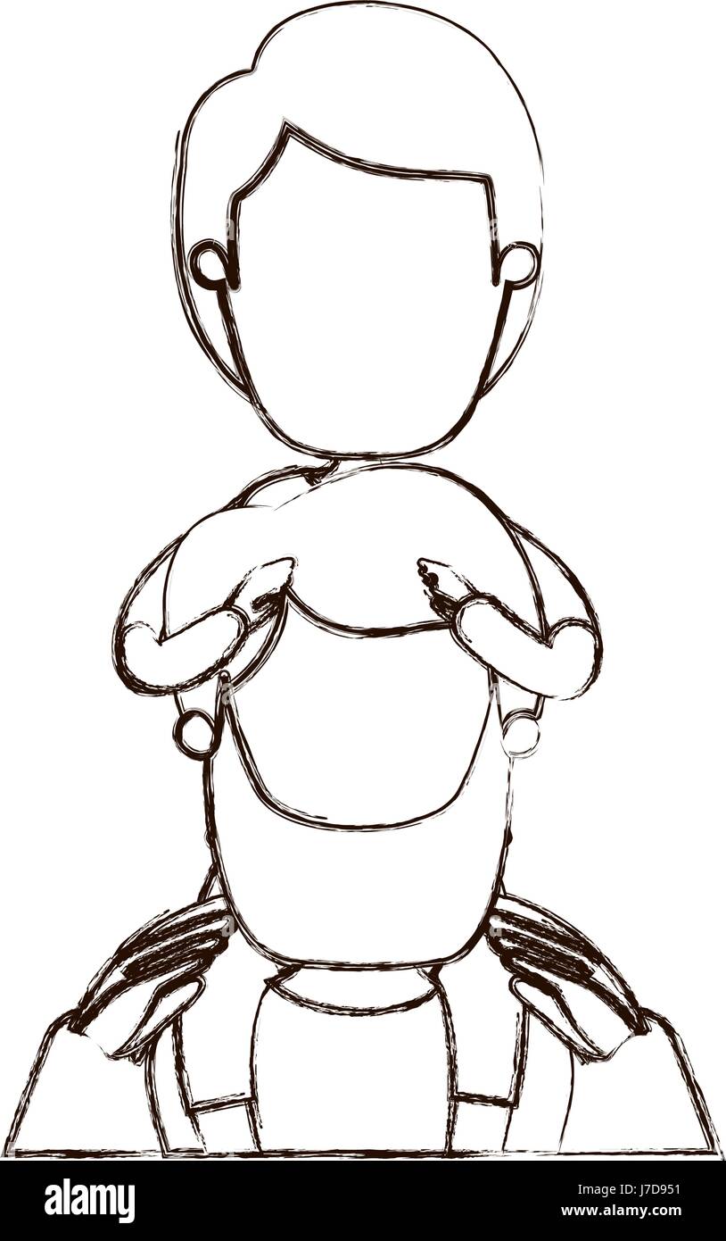 blurred thin contour caricature faceless front view half body bearded ...