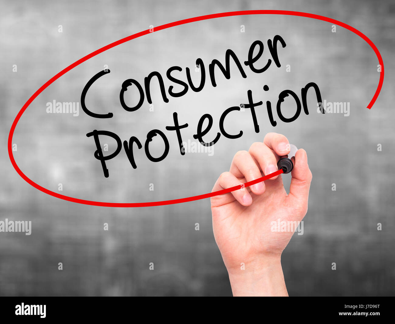 Man Hand writing Consumer Protection with black marker on visual screen ...