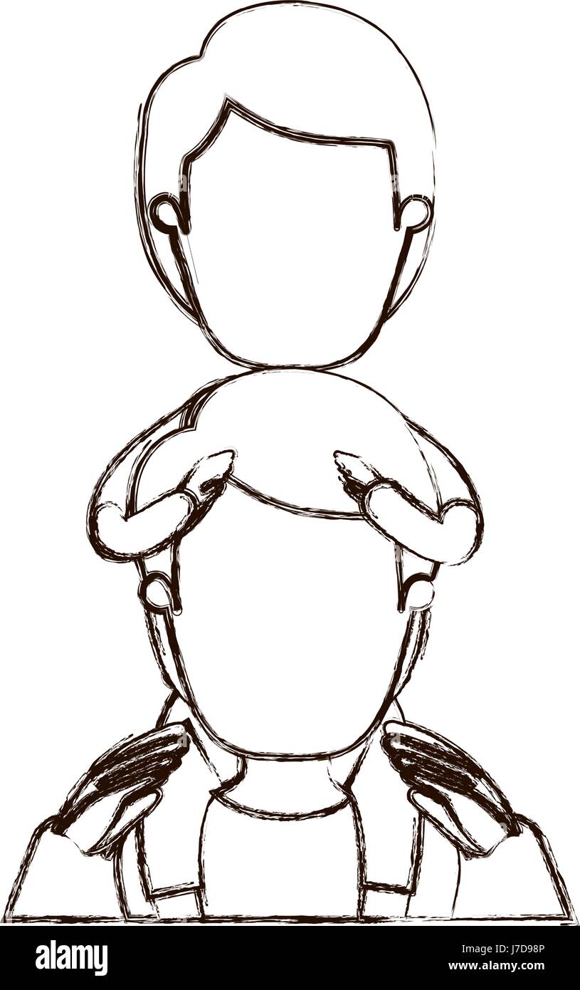 blurred thin contour caricature faceless half body young father with ...