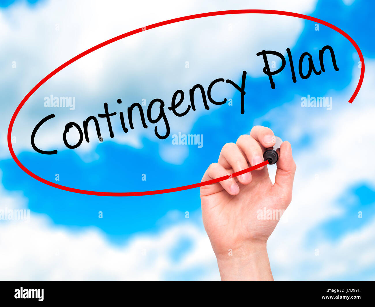 Man Hand writing Contingency Plan with black marker on visual screen ...