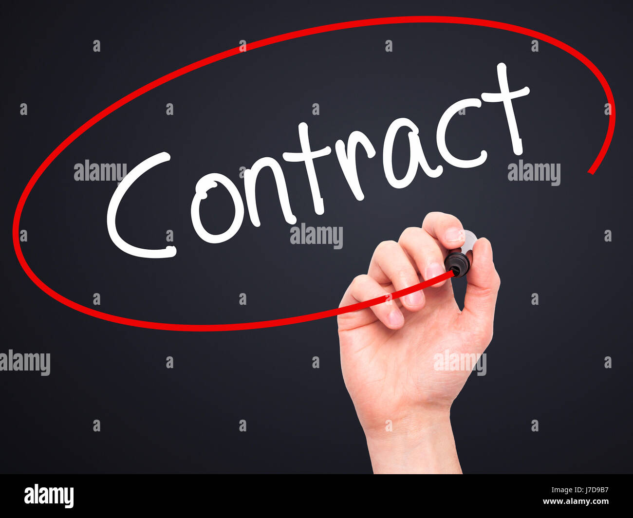Man Hand writing Contract with black marker on visual screen. Isolated ...