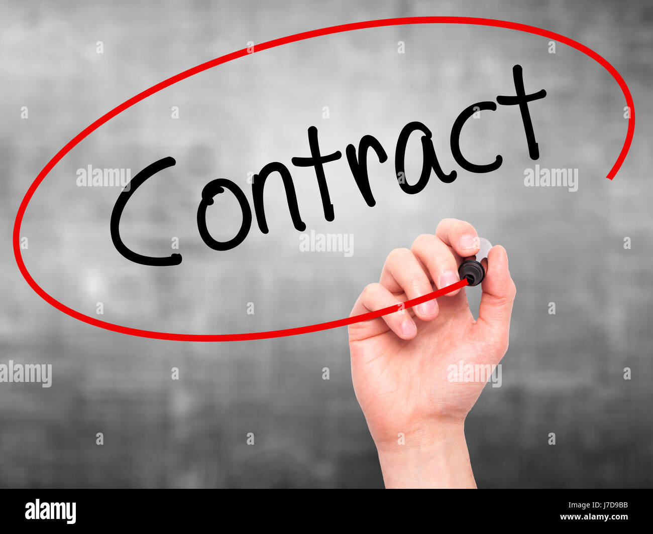 Man Hand writing Contract with black marker on visual screen. Isolated ...