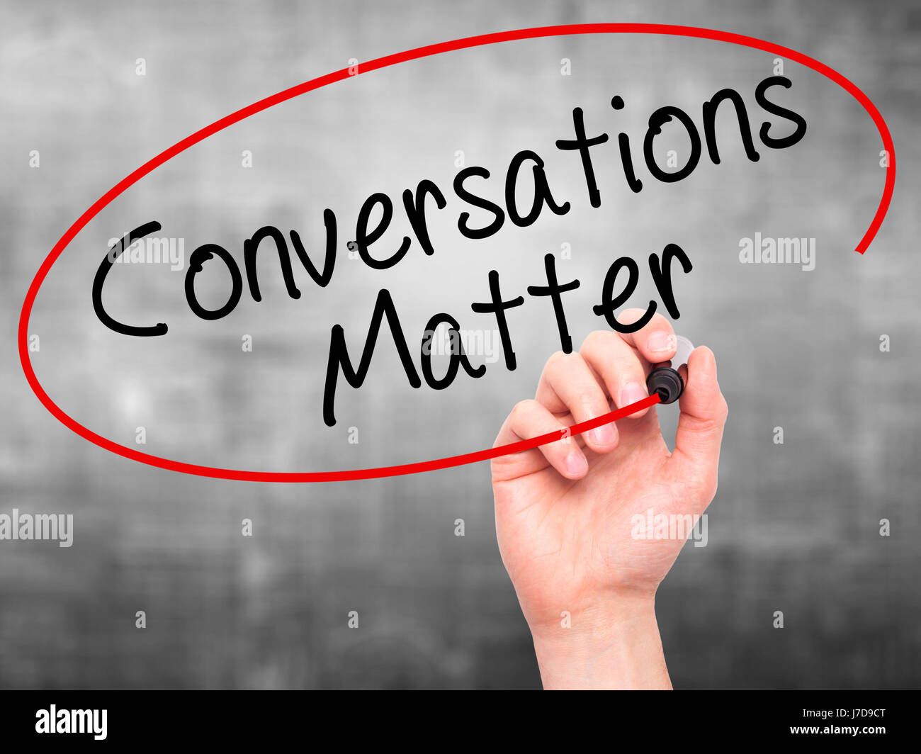 Man Hand writing Conversations Matter with black marker on visual ...
