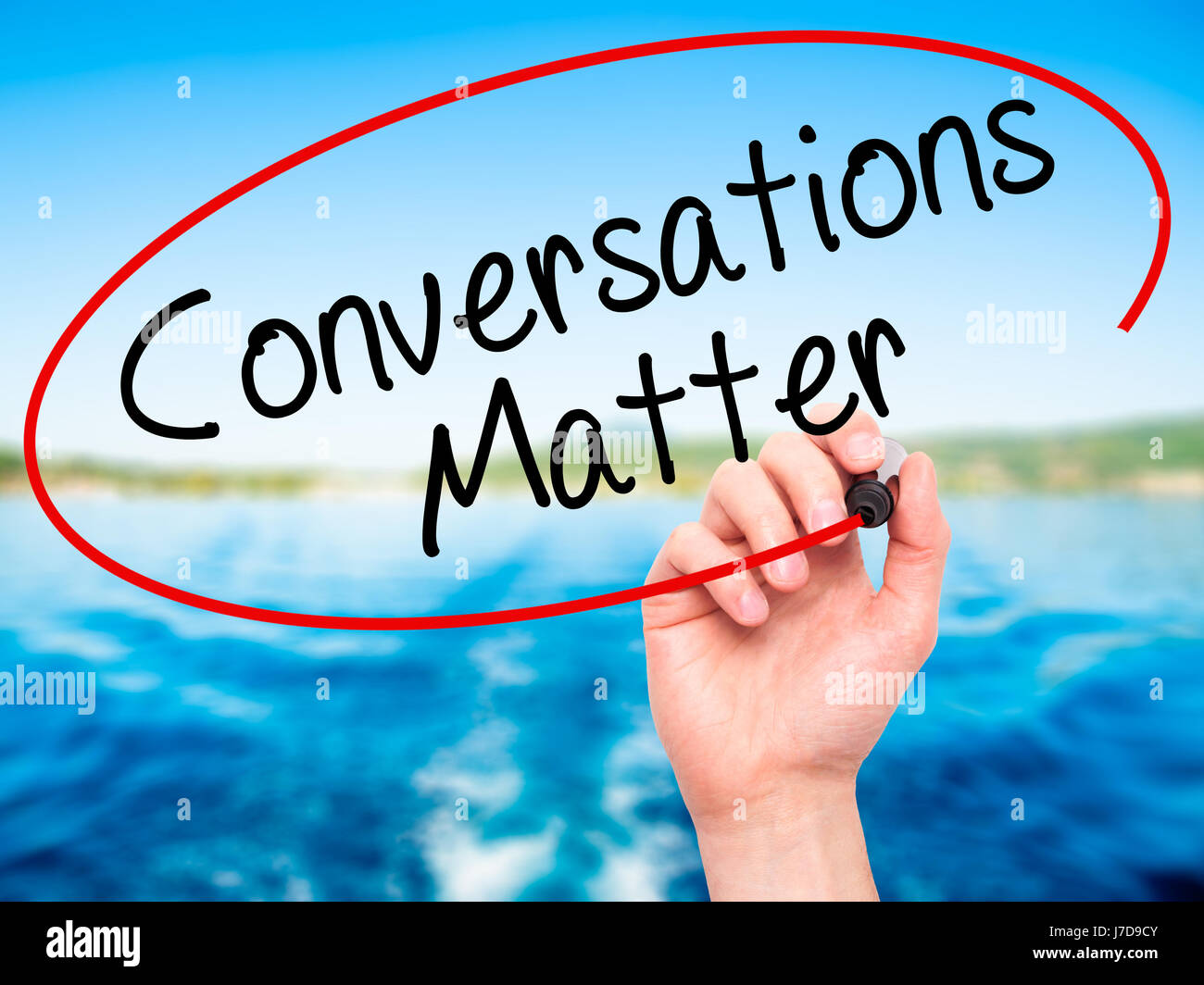 Man Hand writing Conversations Matter with black marker on visual ...